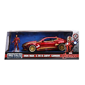 Jada Toys Marvel Iron Man & 2016 Chevy Camaro Die-cast Car, 1:24 Scale Vehicle &2.75 Collectible Metal Figurine Red