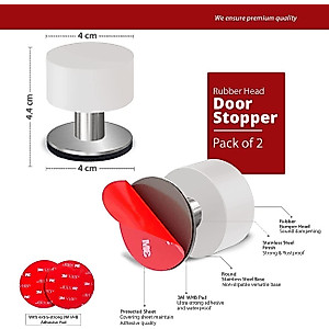 Door Stoppers with Extra Stickers, Door stoppers for Bottom of Door, Self-Adhesive Door Stop with White Rubber & Stainless Steel Body - Heavy Duty Sound Dampening Door Stopper for Home & Office
