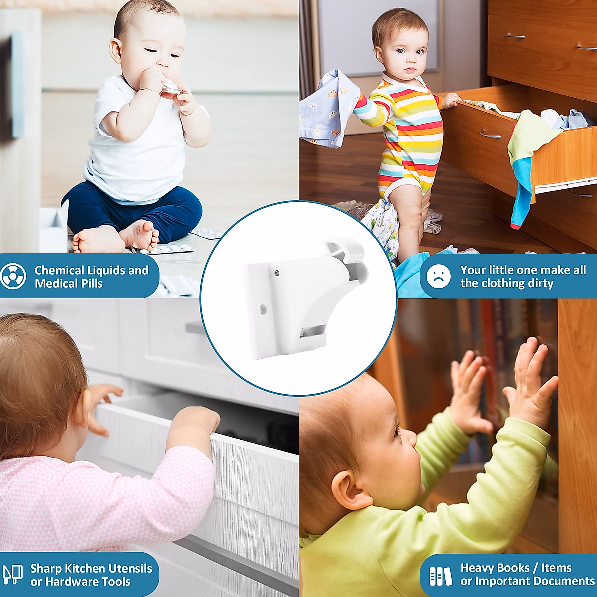 Baby Proofing Magnetic Cabinet Locks - 12 Pack Magnetic Child Locks for Cabinets and Drawers Adhesive Pre Taped Child Proof Cupboard Baby Locks Latches No Tools Needed Easy Installation