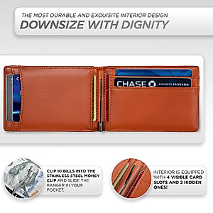 Suavell Leather Mens Wallet. Minimalist Wallet Credit Card Holder with Money Clip and RFID Wallet Protection. Slim Wallets Men Gifts (Obsidian Bronze Ranger)