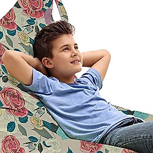 Ambesonne Flowers Lounger Chair Bag, Colorful Grown Roses and Leaves Floral Design, High Capacity Storage with Handle Container, Lounger Size, Pale Taupe Pale Rust