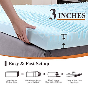 NeuType 3 Inch Memory Foam Mattress Topper Queen Size Mattress Topper 7 Zoned Comfort Cooling Gel Infused Bed Topper CertiPUR-US Certified, Foam Mattress Pad for Pressure-Relieving