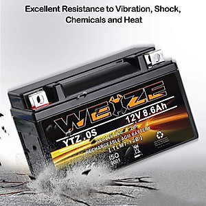 Weize YTZ10S-BS High Performance - Maintenance Free - Sealed AGM Motorcycle Battery Compatible With Yamaha Honda