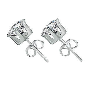 HOVEOX 6 Pairs Alloy Womens Stud Earrings Round Clear Cubic Zirconia Inlaid Simulated Diamond Rhinestone Hypoallergenic Pierced Jewelry CZ Studs 0.1 inch-0.3 inch for Unisex Teens and Women, Silver