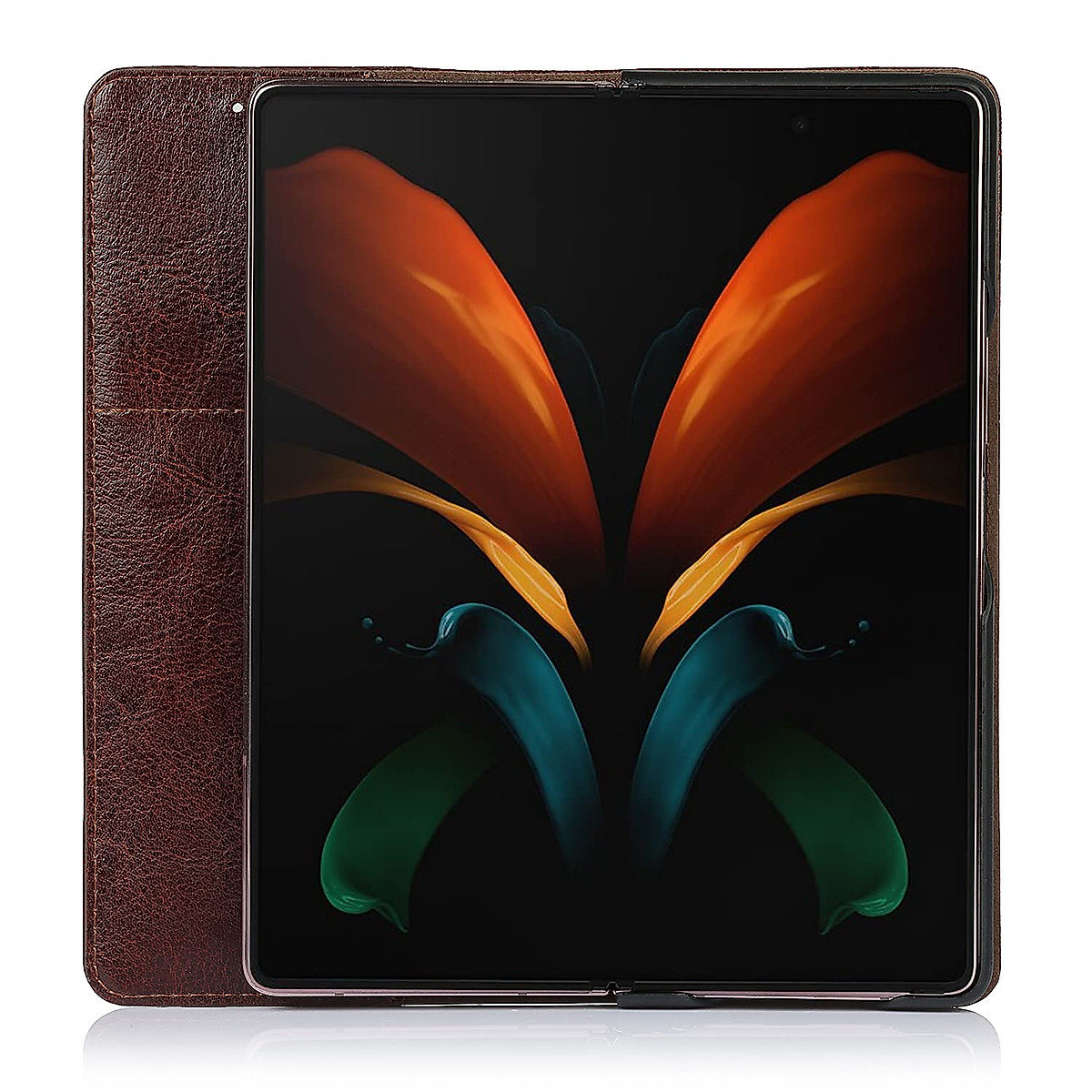 Jaorty Compatible with Samsung Galaxy Z Fold 2 5G Wallet Case,Stand Feature Cowhide Genuine Leather Credit Card Holder Coin Slot Cover Case for Samsung Galaxy Z Fold 2 5G,Dark Brown