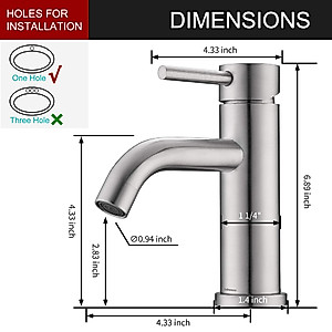 Rainovo Bathroom Faucet Brushed Nickel,Single Hole Bathroom Sink Faucet Stainless Steel,Modern Single Handle Vanity Faucet Supply Utility Hose for Laundry Washbasin,Rv Vessel Basin Lavatory Mixer Tap