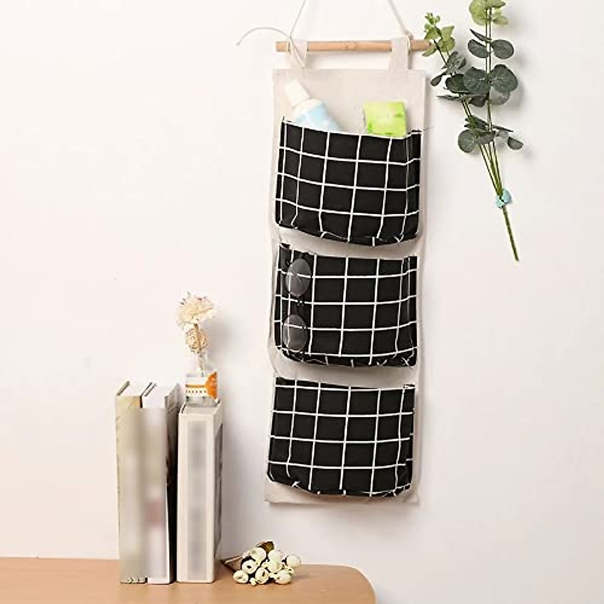 Typutomi 3 Pockets Wall Hanging Storage Bag, Waterproof Over The Door Hanging Organizer Multi-Functional Wall Closet Storage Bag for Bedroom, Kitchen,Entrance, Dresser(Black,22.8x7.87in)