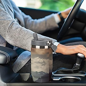 BWQJKUO Large Capacity Car Cup 30 Oz Stainless Steel Woman on A Top Mountain Printed Travel Mug Leak-proof Flip Straw Tumbler with Handle,keeps Cold Or Ho