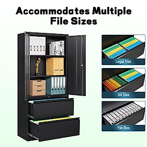 AFAIF Metal File Cabinets, Lateral Filing Cabinet with 2 Drawers,70" H File Cabinet for Home Office, Office Storage Cabinet with Adjustable Storage Shelves for Letter/Legal/A4 Size Files,Black