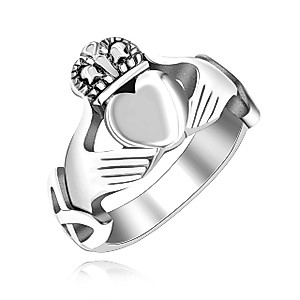 Heart Band BFF Celtic Irish Friendship Couples Promise Claddagh Ring for Men Women Stainless Steel Y2145 (Size 12)