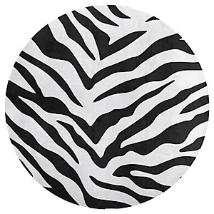 MoBlinko 3 Ft Round Rug Zebra Skin Washable Circular Rug Animal Print Non Slip Round Area Rug Carpet Absorbent Small Round Rug for Kitchen Living Room Bedroom Decoration