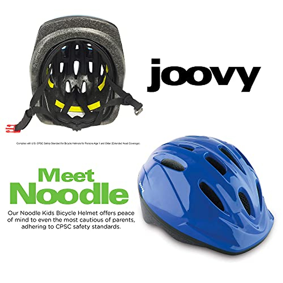 Joovy Noodle Bike Helmet for Toddlers and Kids Aged 1-9 with Adjustable-Fit Sizing Dial, Sun Visor, Pinch Guard on Chin Strap, and 14 Vents to Keep Little Ones Cool (Small, Blueberry)