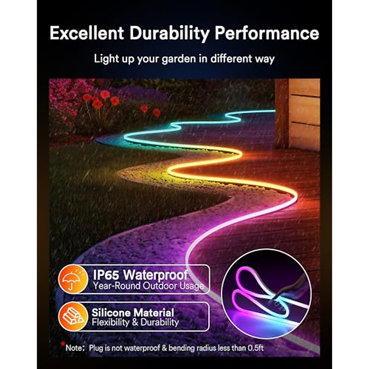 Lumary LED Neon Rope Lights, RGBCW Color Changing Silicone Flexible Rope Lights, 16.4ft UFO LED High Bay Light 150W 22000lm Smart Dimmable 2700K-6500K High Bay