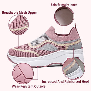 Gladtbser Women's Breathe Mesh Walking Sneakers Fashion Resistant Tennis Shoes Slip On Sock Sneakers Breathable Upper Comfort Platform Loafers (Pink,7)
