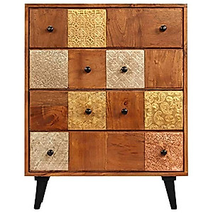vidaXL Solid Acacia Wood Chest of Drawers Sturdy Sleek Honey Finish Metal Legs Sideboard Storage Cabinet Home Furniture
