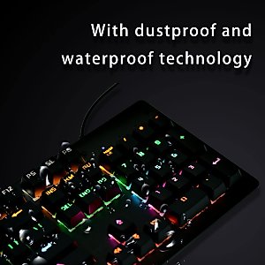 K11 Wired Gaming Keyboard RGB Rainbow LED Backlit Ergonomic Waterproof Mechanical Gaming Keyboard for Desktop, Computer, PC - Black