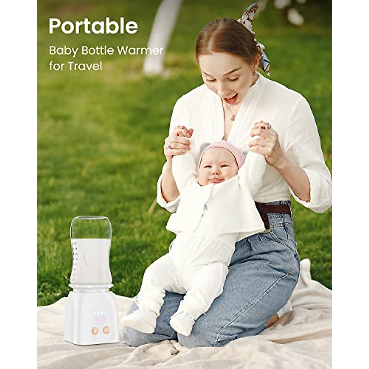 Bottle Warmer, Hopebig Baby Bottle Warmer with 4 Adapters, Rechargeable Portable Bottle Warmer with Smart Temperature Control, Digital Display Travel Bottle Warmer for Breastmilk or Formula