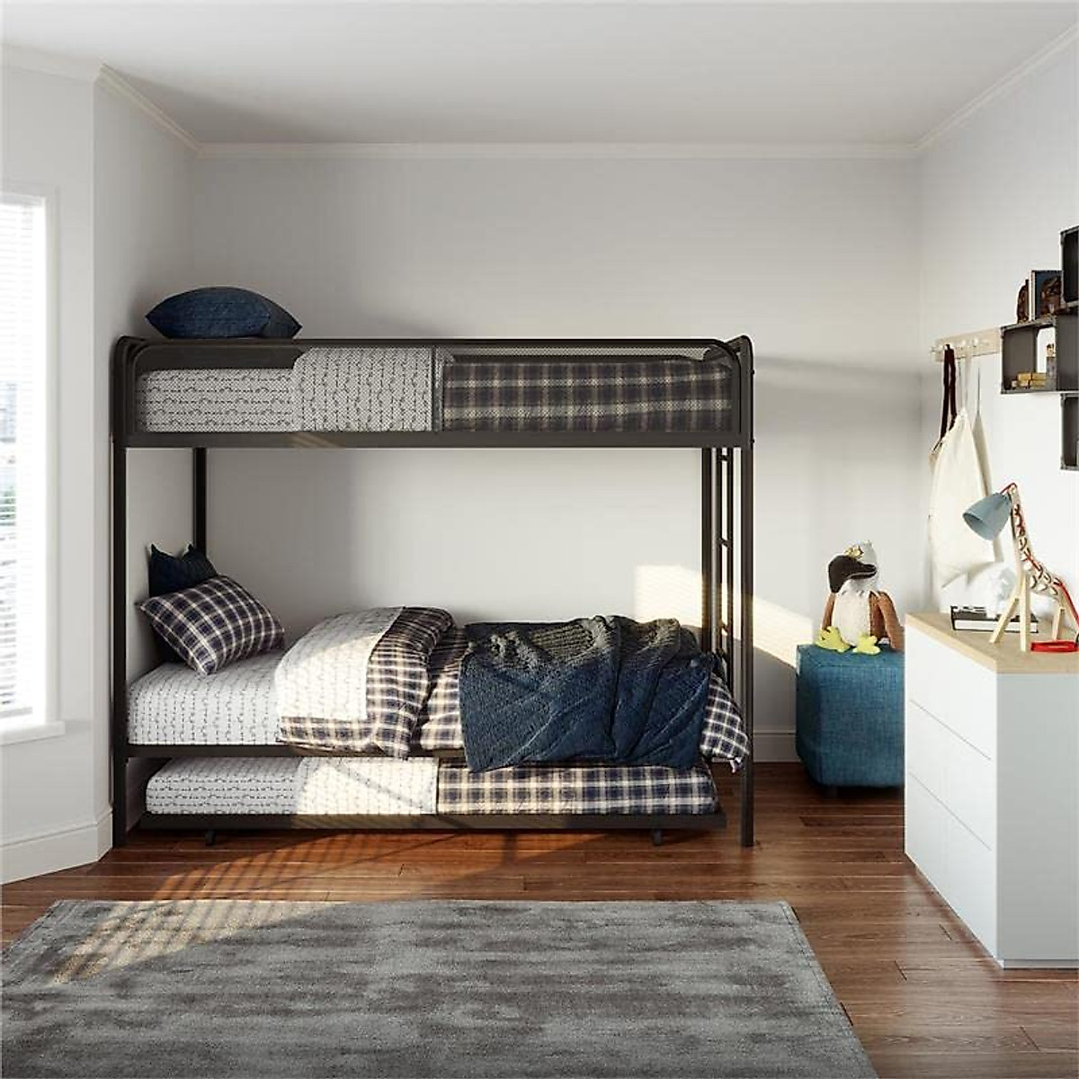 DHP Triple Metal Bunk Bed Frame, Black, Twin