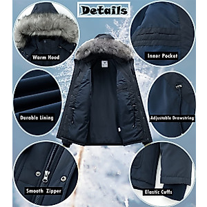GGleaf Men's Winter Parka Jacket Hooded Thickened Padded Heavyweight Warm Coat with Detachable Fur Hood Navy XL
