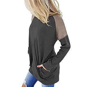 Angerella Tops for Women Cute Color Block Long Sleeve Shirts Basic Lightweight Round Neck Sweatshirt Gray M