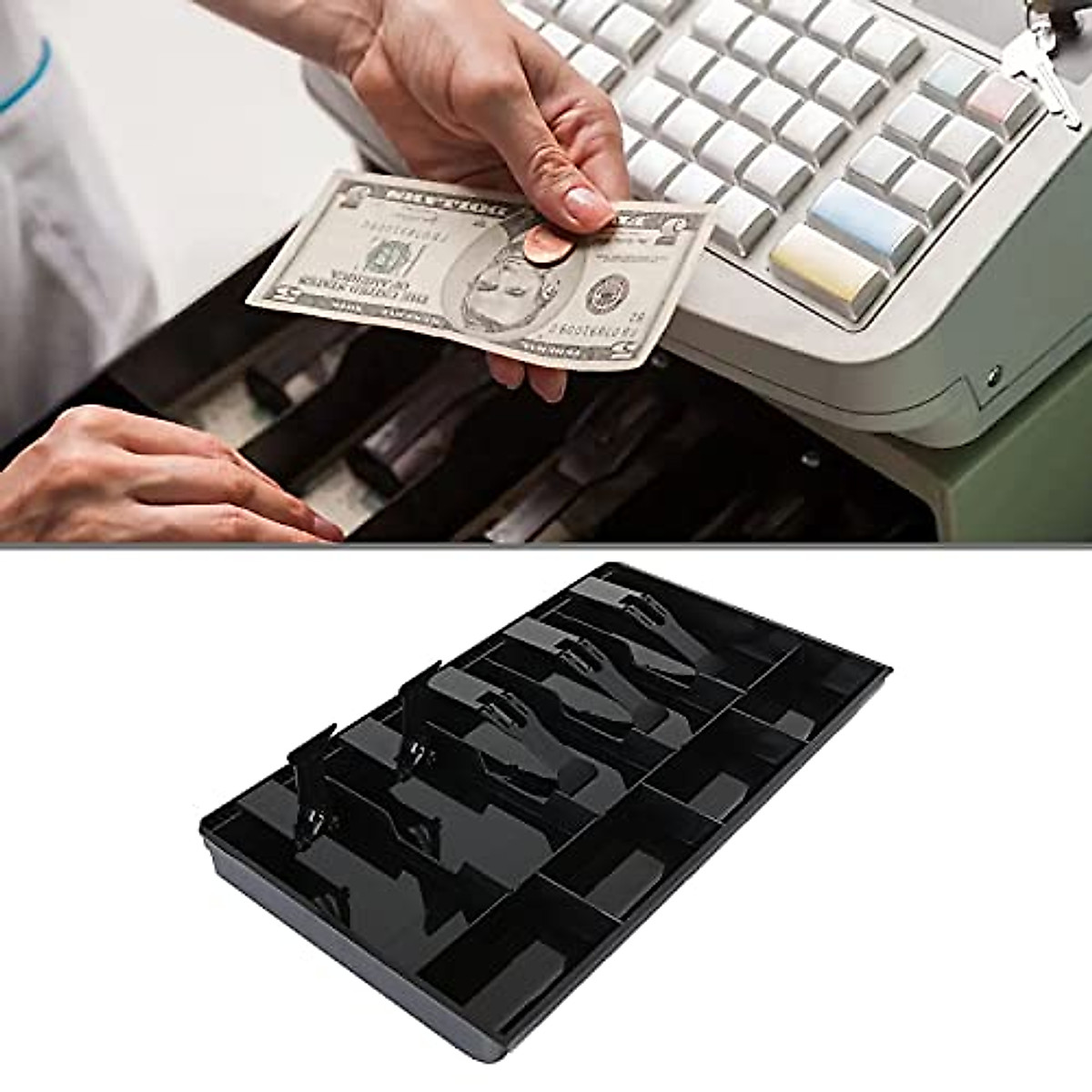 Acrux7 Cash Register Drawer Insert Tray 16 Inch Cash Money Tray Replacement with 4 Coin/5 Bill Drawer Register Insert Tray Storage Case with ABS Plastic Clip, Cash Organizer Tray for Small Business
