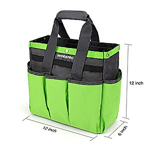 WORKPRO Garden Tool Bag, Garden Tote Storage Bag with 8 Pockets, Home Organizer for Indoor and Outdoor Gardening, Garden Tool Kit Holder (Tools NOT Included), 12" x 12" x 6", Great Gardening Gifts