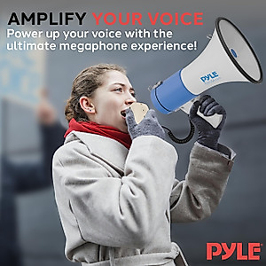 PYLE Portable Megaphone Speaker PA Bullhorn - Built-in Siren, 50W Adjustable Volume Control in 1200 Yard Range, Ideal for Any Outdoor Sports, Cheerleading Fans & Coaches, or for Safety Drills