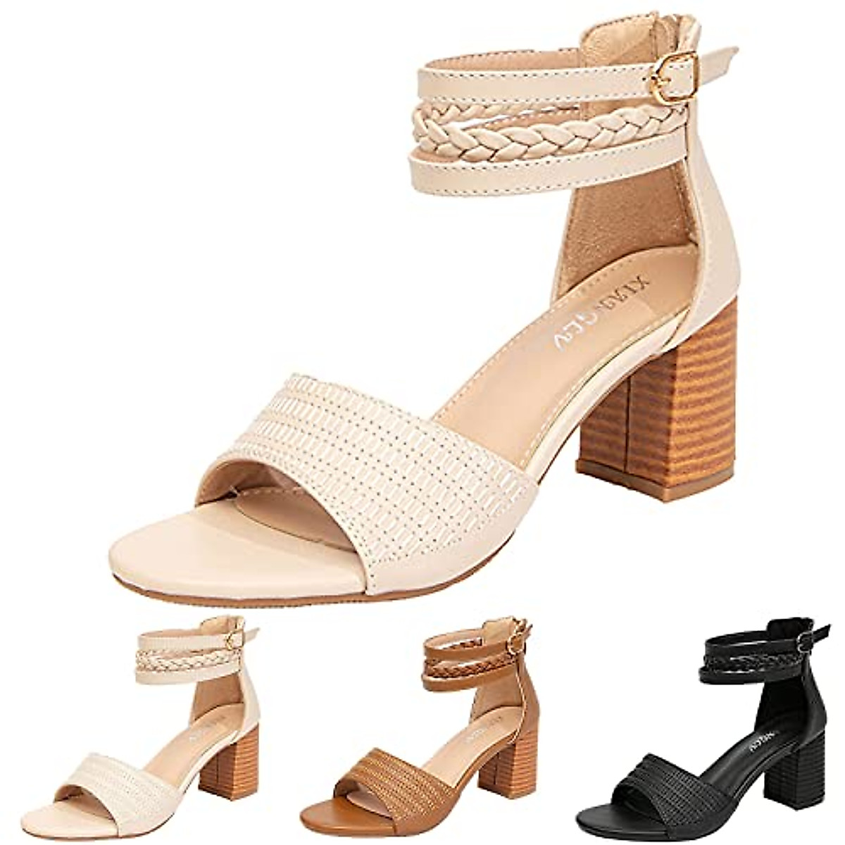 Arch Fit Sandals for Women Summer Sandals Pattern Solid Versatile Casual Thick Heel Square Heel Comfortable Shoes (White, 8)