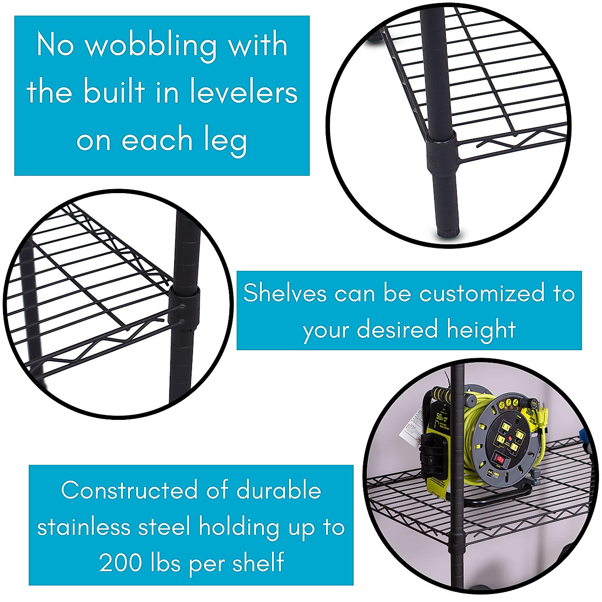 Internet's Best 5-Tier Wire Shelving - Flat Black - Heavy Duty Shelf - Wide Adjustable Rack Unit - Kitchen Storage