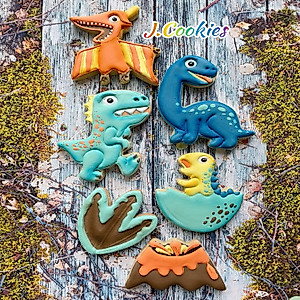 LILIAO Cute Dinosaur Cookie Cutter Set - 3 Piece - T-rex, Brontosaurus and Dinosaur Foot Biscuit Fondant Cutters - Stainless Steel