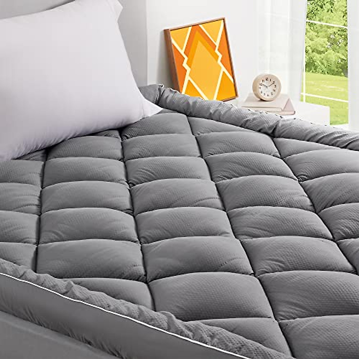 SLEEP ZONE Extra Thick Twin Mattress Topper Plush and Supportive for Back Pain, Breathable Embossed Mattress Pad Cover, Down Alternative Soft Bed Topper with Elastic Fitted Deep Pocket