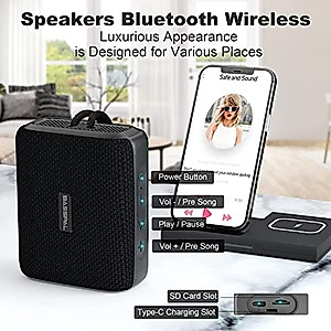 Basspal Bluetoth Speaker, IPX7 Waterproof Shower Speakers with 10W Stereo Sound, 12 Hours Playtime Portable Speaker with Bluetooth 5.0, Built-in Mic, Lanyard, Hiking Camping Travel & Shower