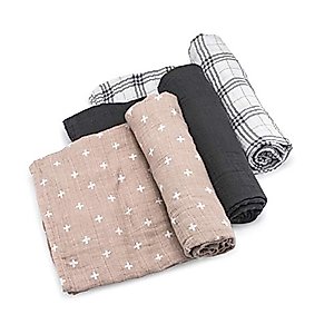 Parker Baby Co. Swaddle Blankets - Pack of 3 of 100% Cotton Muslin Swaddle Blankets for Baby Boys and Girls - Unisex/Gender Neutral - Classics Set