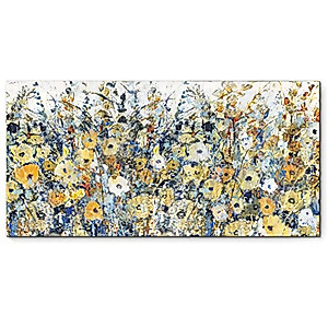 Yuegit Contemporary Flowers Canvas Wall Art : Paintings for Wall Decorations Abstract Wall Art Wall Paintings for Living Room Home Office Ready to Hang 20X40Inch