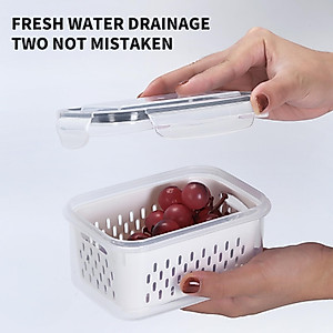 4 PCS Large Fruit Storage Containers for Fridge with Removable Colanders, Airtight Food Storage Containers with Lids, 4 in 1 Produce Containers Keep Food Meat Fresh Longer (0.38L+0.8L+1.7L+3.15L)