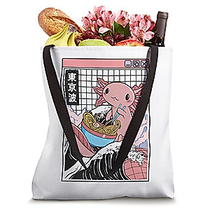 Axolotl Eating Ramen Kanagawa Wave Kawaii Anime Vaporwave Tote Bag
