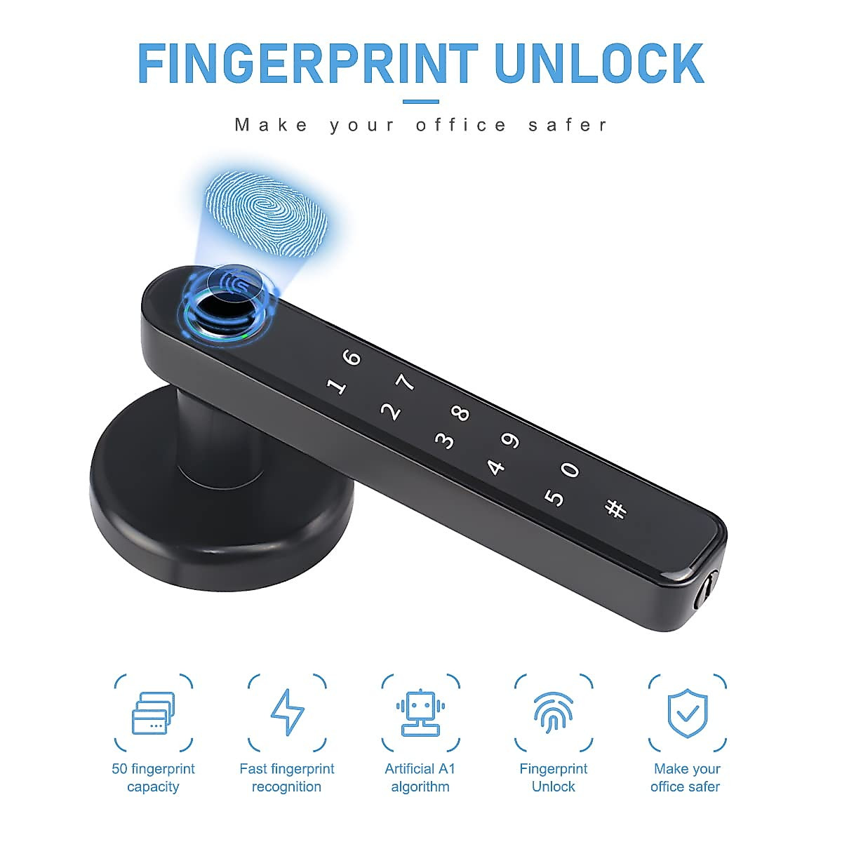 Fingerprint Door Lock Touchscreen Biometric Door Lock Keyless Entry Front Door Knob with 50 Fingerprints, 100 Codes,Keypad Suitable for Home,Hotel,Office,Indoor Door Black…