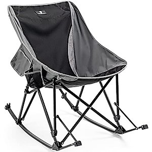 Dowinx Folding Rocking Camping Chair, Portable Outdoor Rocker for Patio, Garden, Lawn, Supports up to 300 lbs, Black