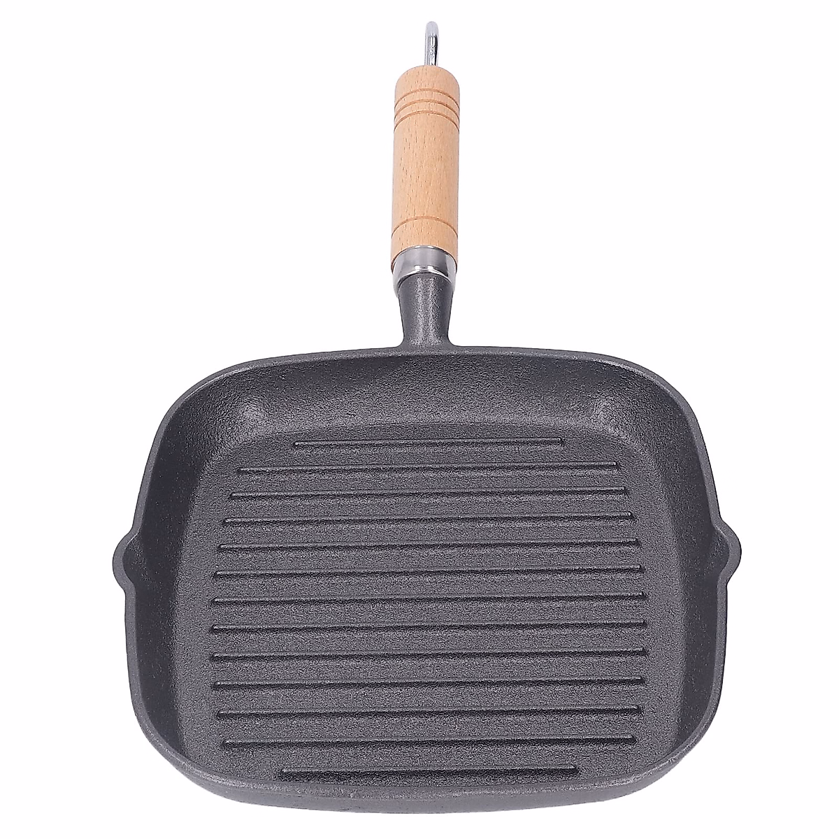 Cast Iron Grill Pan,Grill Pan,Multipurpose Prevents Stick Quadrate Cast Iron Steak Pan with Easy Grease Drain Spout with Wooden Handle for Bacon Steak Onion