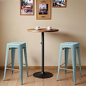 Furmax 30 Inches Metal Bar Stools Bar Height High Backless Stools Indoor Outdoor Stackable Kitchen Stools Set of 4 (Blue)