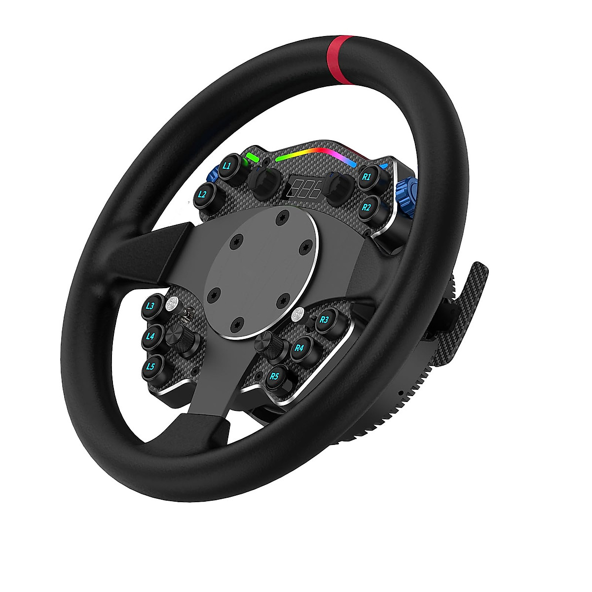 CAMMUS Racing Simulator Steering Wheel C12, Leather Steering Wheel Cover + Multifunction Controls, Real Force Feedback, Magnetic Paddle Shifters, PC High Performance Operation - Black