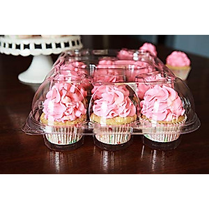 10-Pack of 12-Compartment Stackable Cupcake Carrier - High Tall Dome Clear Cupcake Boxes for Mini or Full-Size Cupcakes, Cupcake Containers Plastic Disposable, Cup Cake Holders
