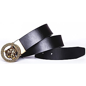 Old John Leather Men's Luxury Gold Tiger Buckle 35-mm Italian Leather Belt (105cm/41.3inch(34-36), Black)
