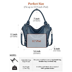 Over Earth Genuine Leather Handbags for Women Hobo Shoulder Bag Ladies Leather Tote Bag(O172E Indigo Blue)