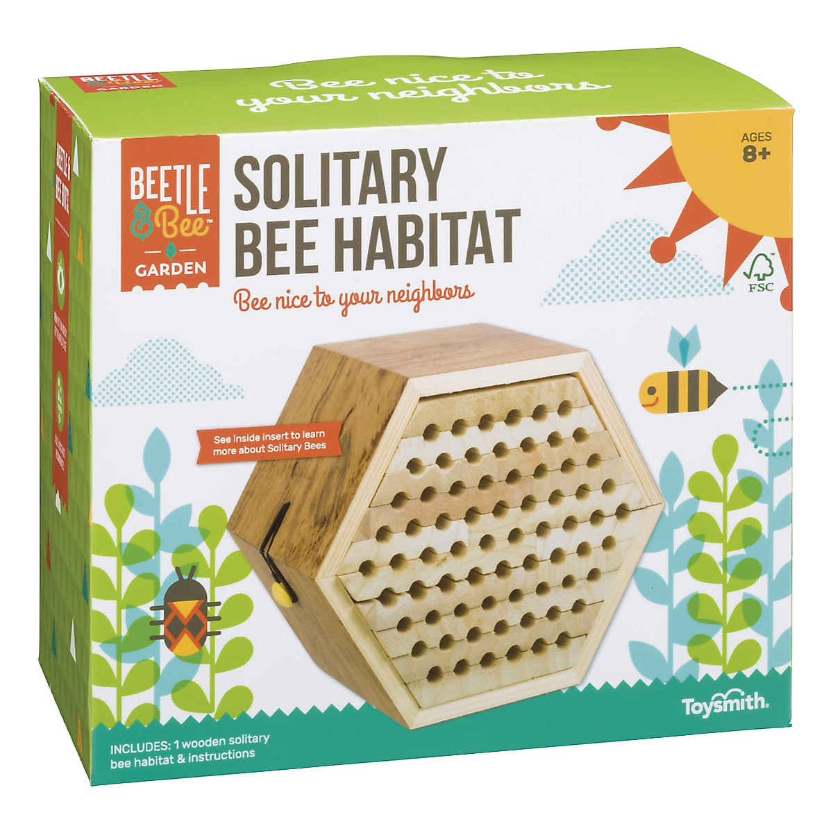Toysmith Beetle & Bee Solitary Bee Habitat - DIY Kids Art Craft Outdoor Bee Kit, Educational Kit for Kids, No Hardware/No Glue Required, 13 Wooden Pieces, FSC Certified, Intended for Age 8+
