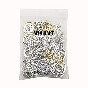 100g(80pcs) Craft Supplies Antique Silver Yoga OM Lotus Flower Charms for Jewelry Making Crafting Findings Accessory for DIY Necklace Bracelet (M294)