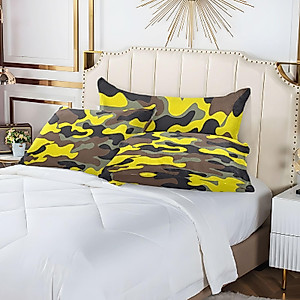 Yellow Camo Pillowcase for Hair and Skin Body Pillow Cover Long Pillow Covers 20"X 54" Pillow Cases Body Size with Zipper for Pillow