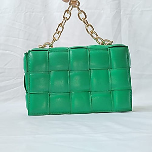 WESNDNE Woven Crossbody Handbag for Women, Small Green Shoulder Purse Clutch Wallet Square Bag (A-green)