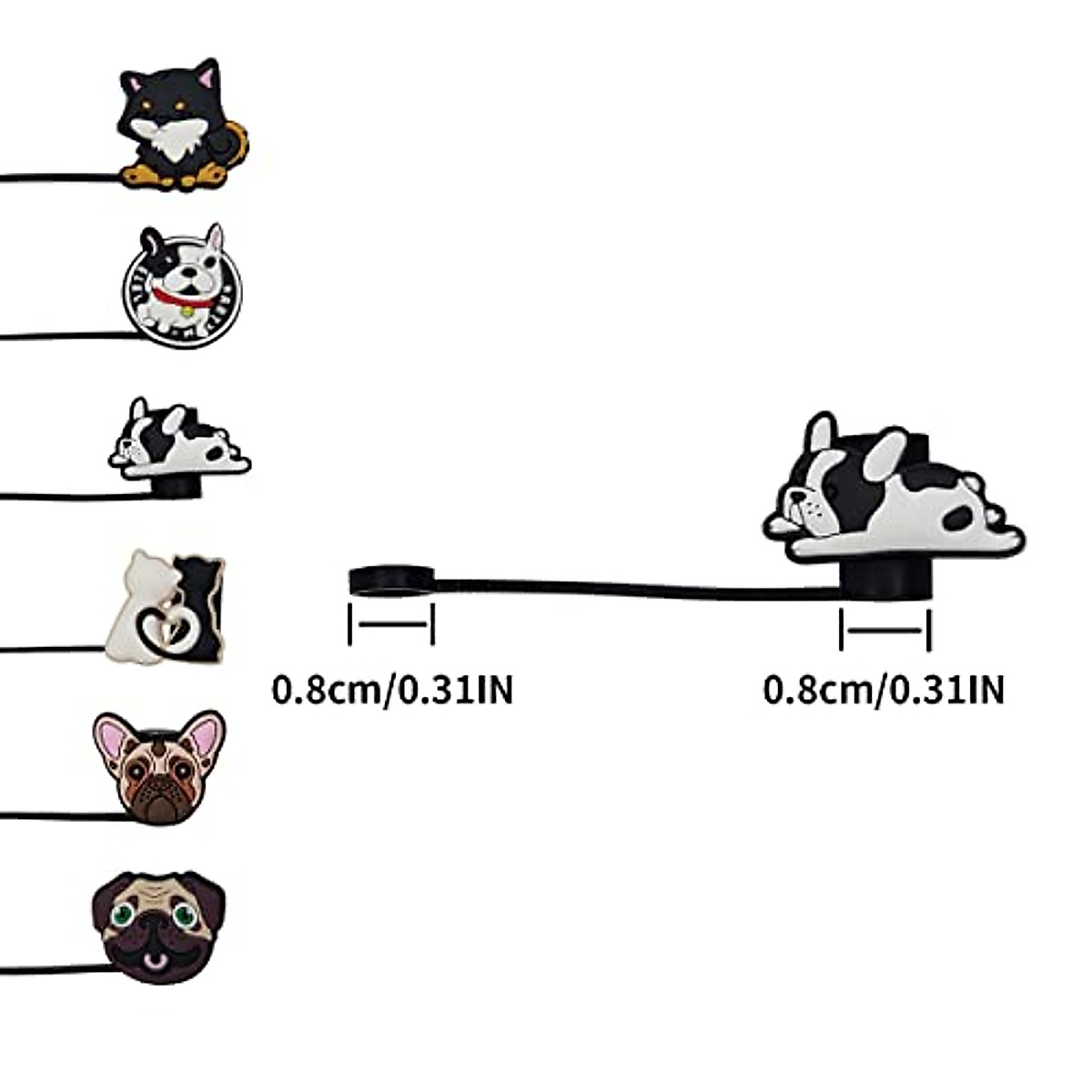 6 Pieces Cute Drinking Straw Caps Cover for 6-8 mm Reusable Drinking Straw Tips Lids Dust-Proof Straw Plugs(Kitten, Puppy)