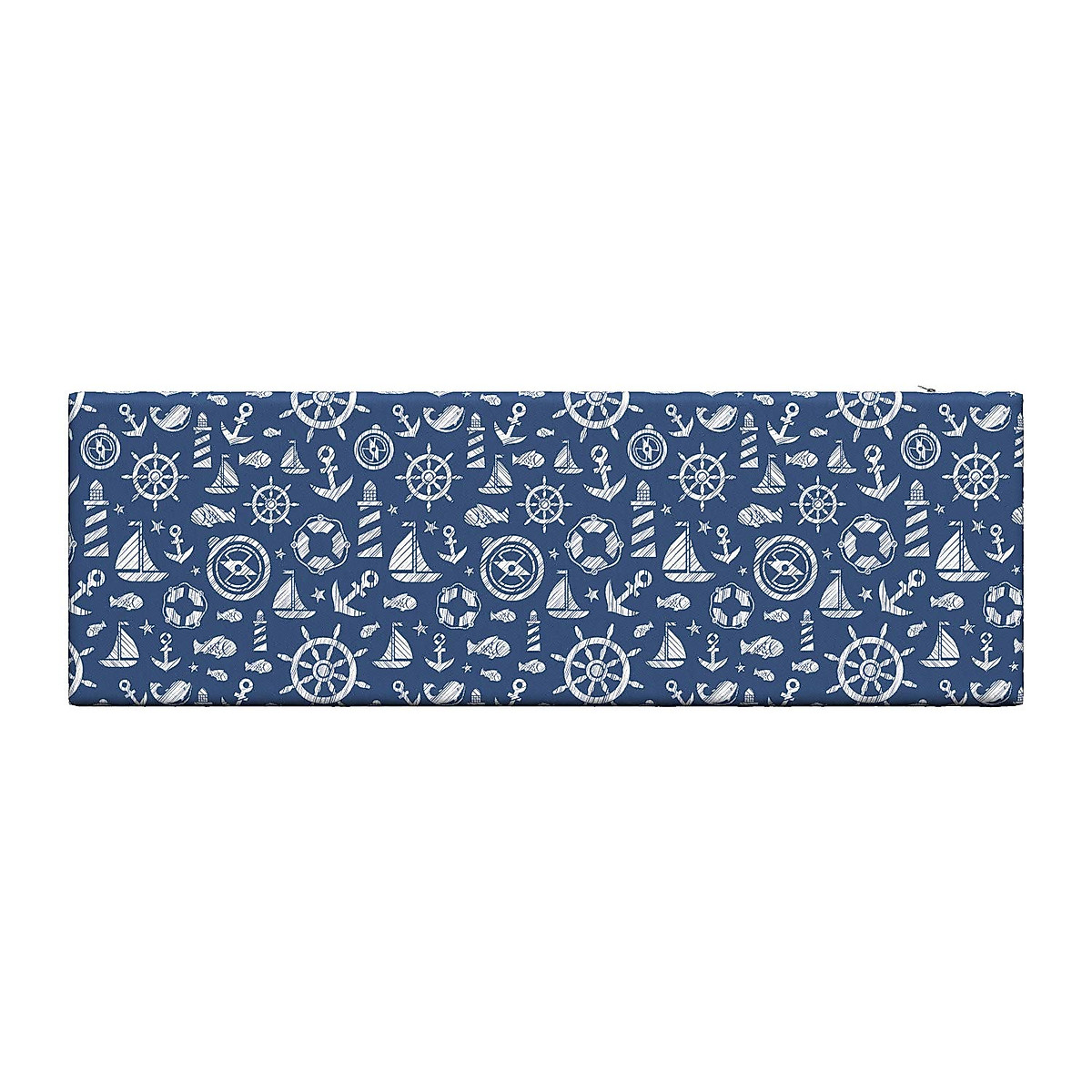 Ambesonne Sailboat Bench Pad, Diagonal Hatched Nautical Elements Ship's Wheel Anchor and Marine Animals, Standard Size HR Foam Cushion with Decorative Fabric Cover, 45" x 15" x 2", White Blue